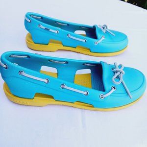 CROCS | Shoes | Crocs Beachline Boat Shoes Aqua And Yellow W | Poshmark